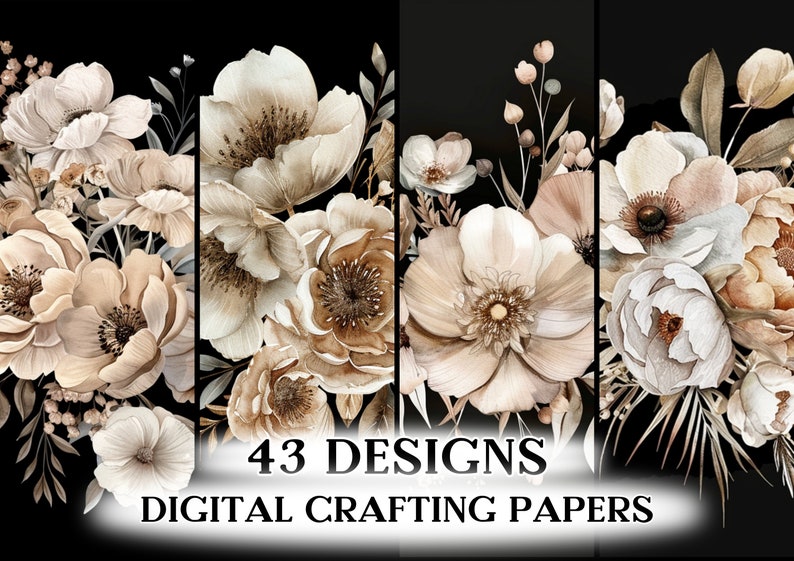 Boho Floral Digital Paper, Abstract Bohemian Wedding Scrapbook Paper ...