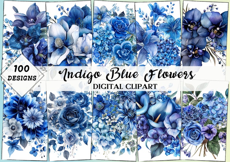 Indigo Blue Flowers PNG, Watercolor Blue Floral Clipart Bundle, Wedding ...