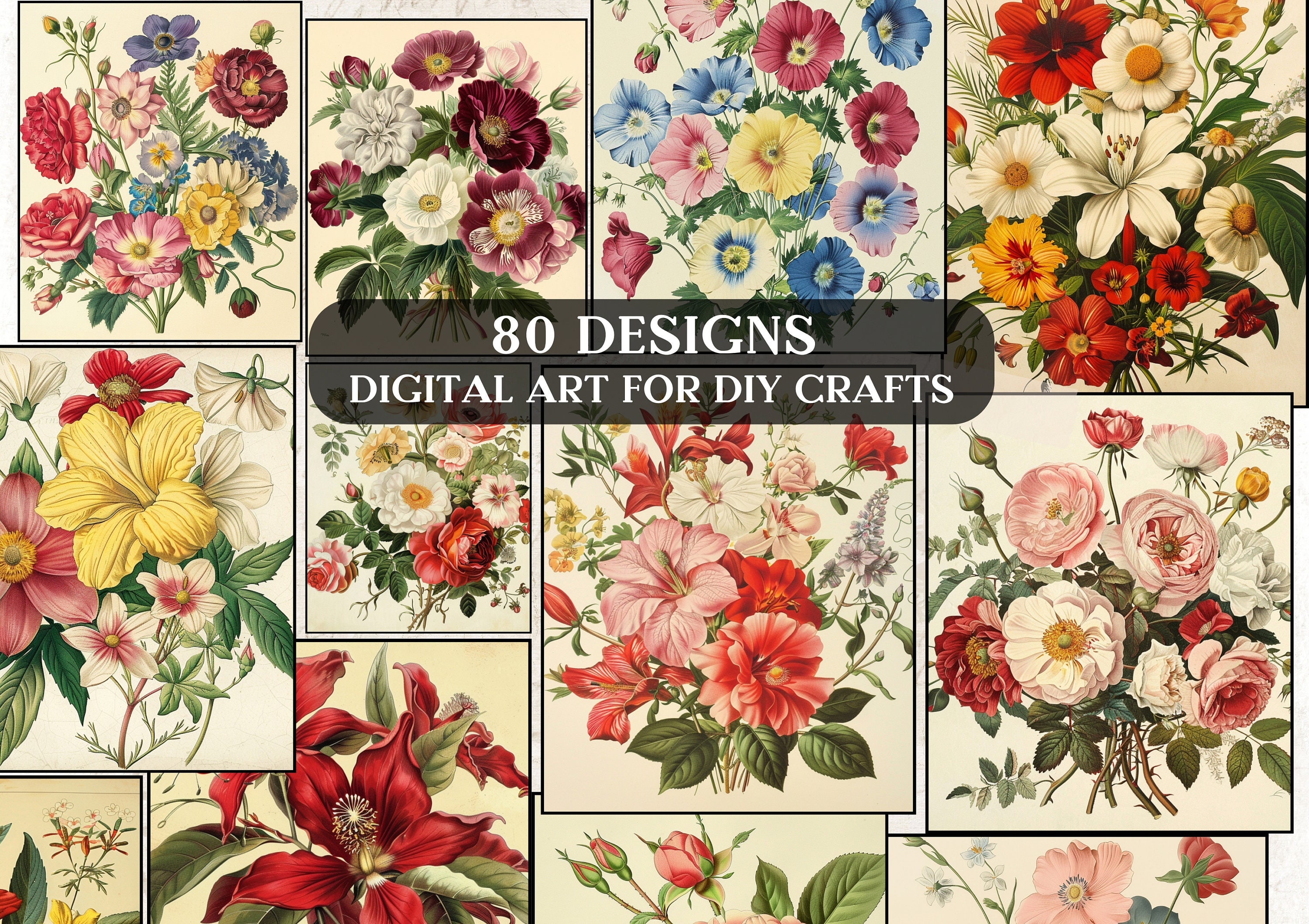 Vintage Flowers Ephemera, Printable Botanical, Digital Junk Journal Kit ...