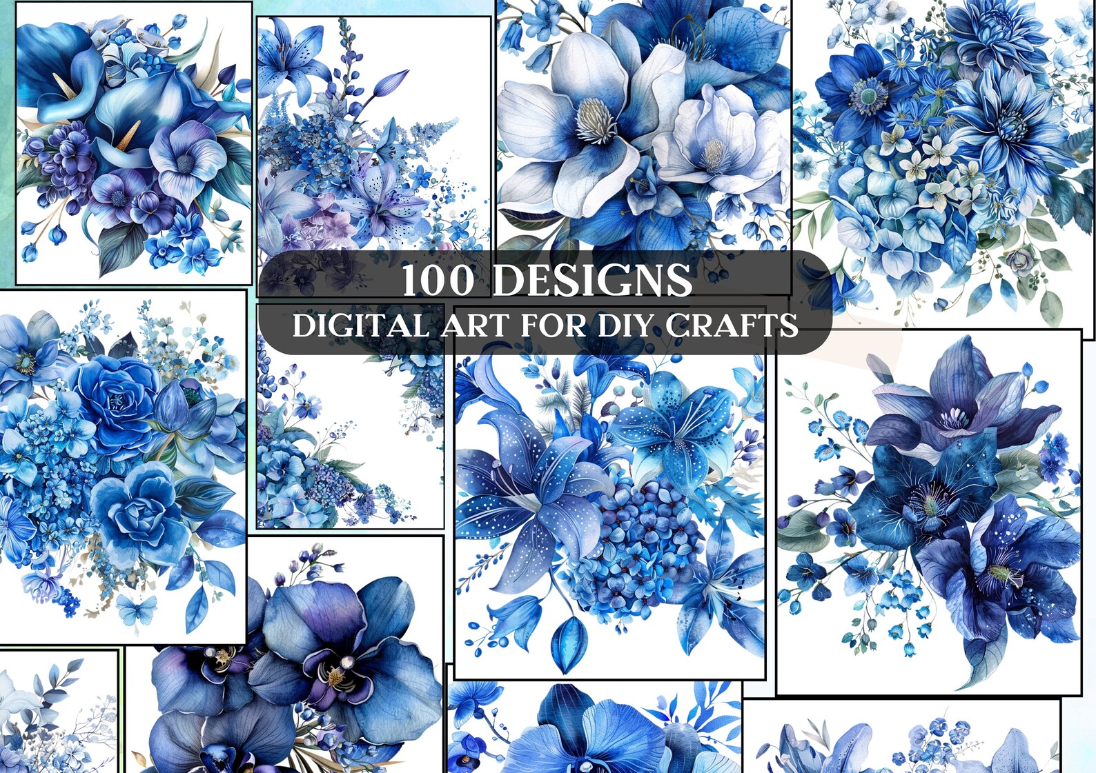 Indigo Blue Flowers PNG, Watercolor Blue Floral Clipart Bundle, Wedding ...