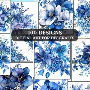 Indigo Blue Flowers PNG, Watercolor Blue Floral Clipart Bundle, Wedding ...