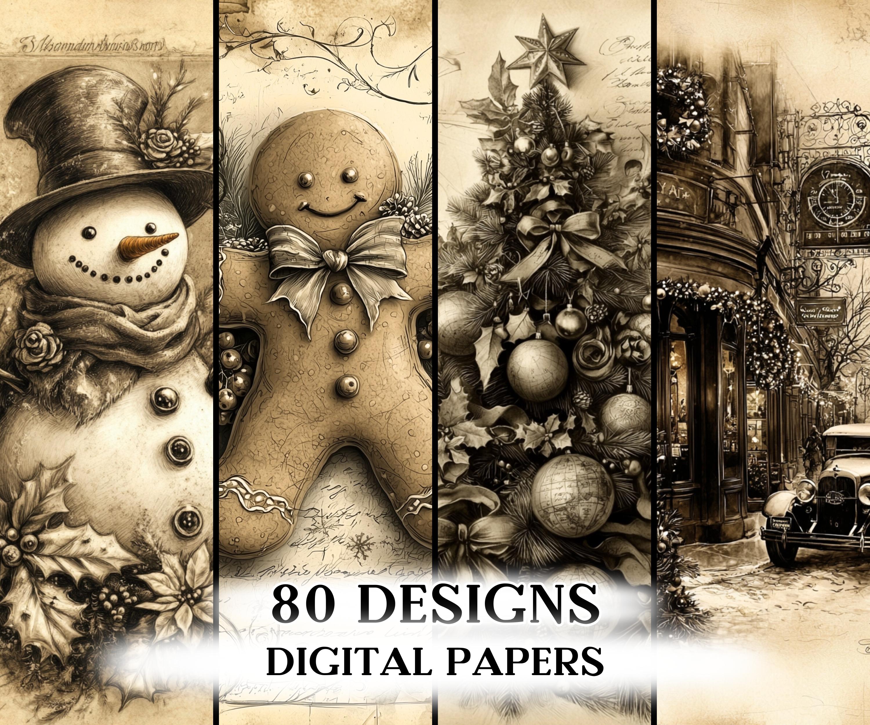 Vintage Christmas Journal Digital Papers | Elegant Printable Junk ...