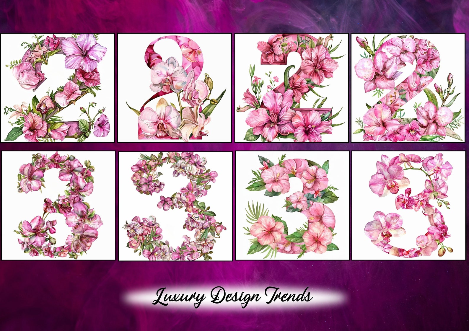 Pink Floral Numbers Clipart Set, Floral Prints, Printable Watercolor ...