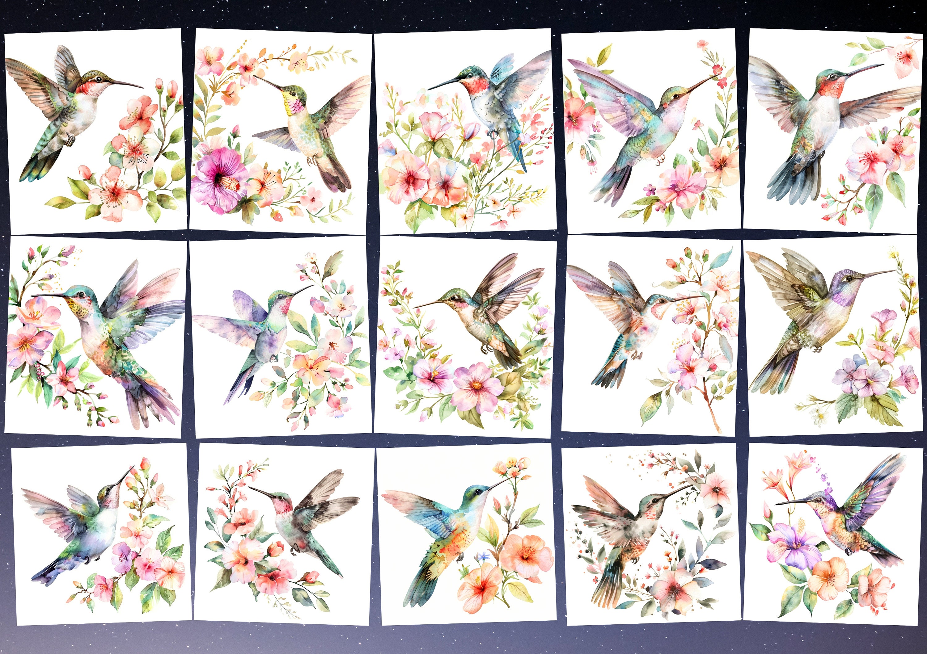 Spring Flowers and Hummingbirds Watercolor Papers, Digital Prints, Junk ...