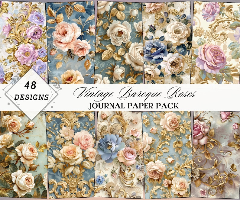 Vintage Baroque Roses Journaling Papers - Digital Prints for Junk ...
