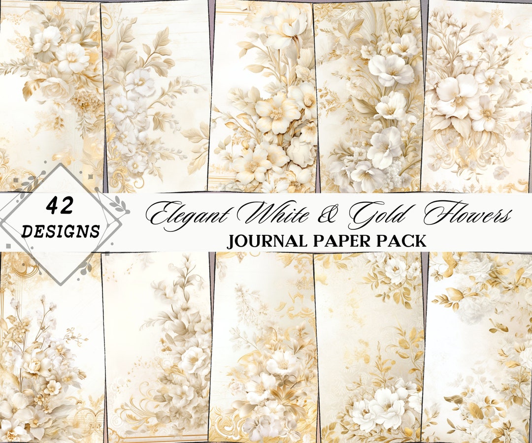 Floral White and Gold Junk Journal Kit | Flower Journal Printable ...