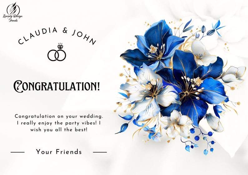 Royal Blue and Gold Floral Clipart Shabby Wedding Rustic Navy Blue ...