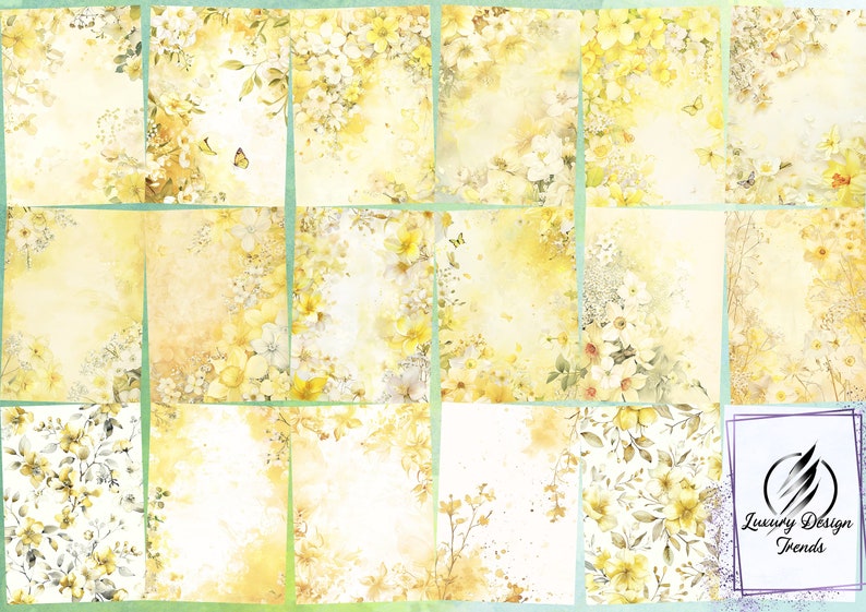 Yellow Floral Watercolor Digital Paper, Abstract Spring Watercolor ...