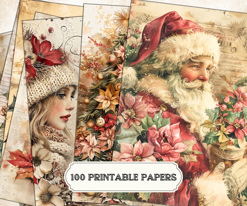Vintage Christmas Printable Paper Bundle | Shabby Junk Journal Pages ...
