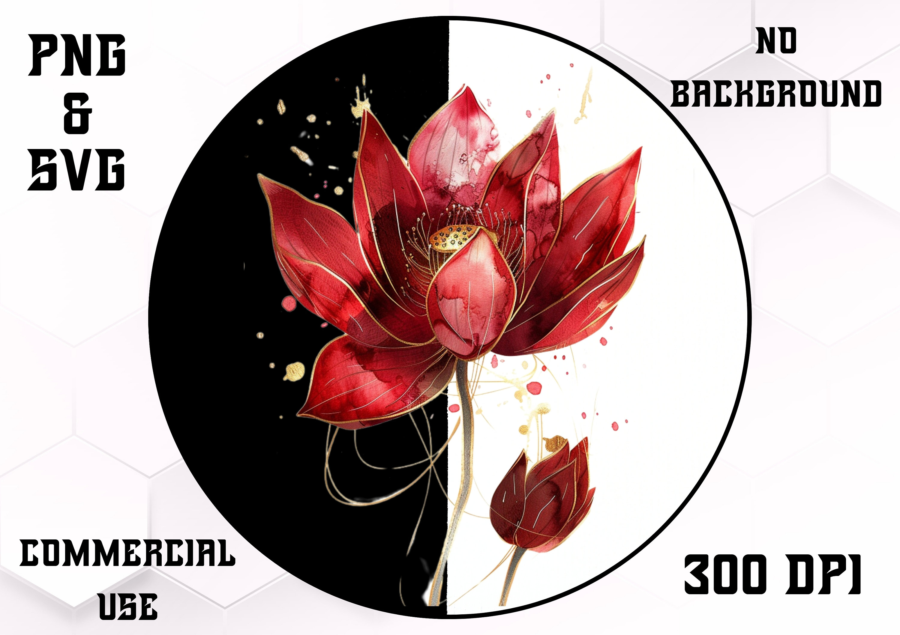65 Abstract Flowers Clipart, Red & Gold Floral Printable Watercolor ...