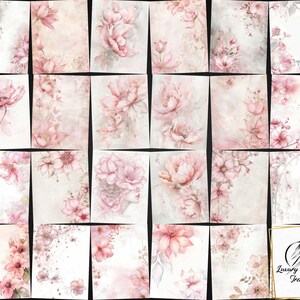 Boho Pink Floral Digital Paper Bundle | Watercolor Scrapbook Pages | A4 ...