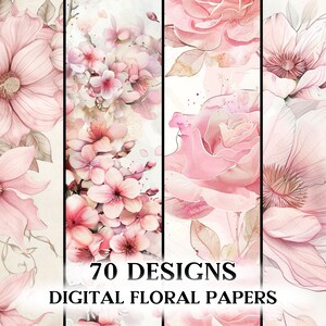 Boho Pink Floral Digital Paper Bundle | Watercolor Scrapbook Pages | A4 ...