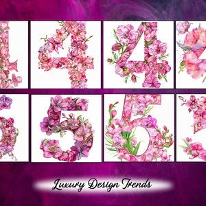 Pink Floral Numbers Clipart Set, Floral Prints, Printable Watercolor ...