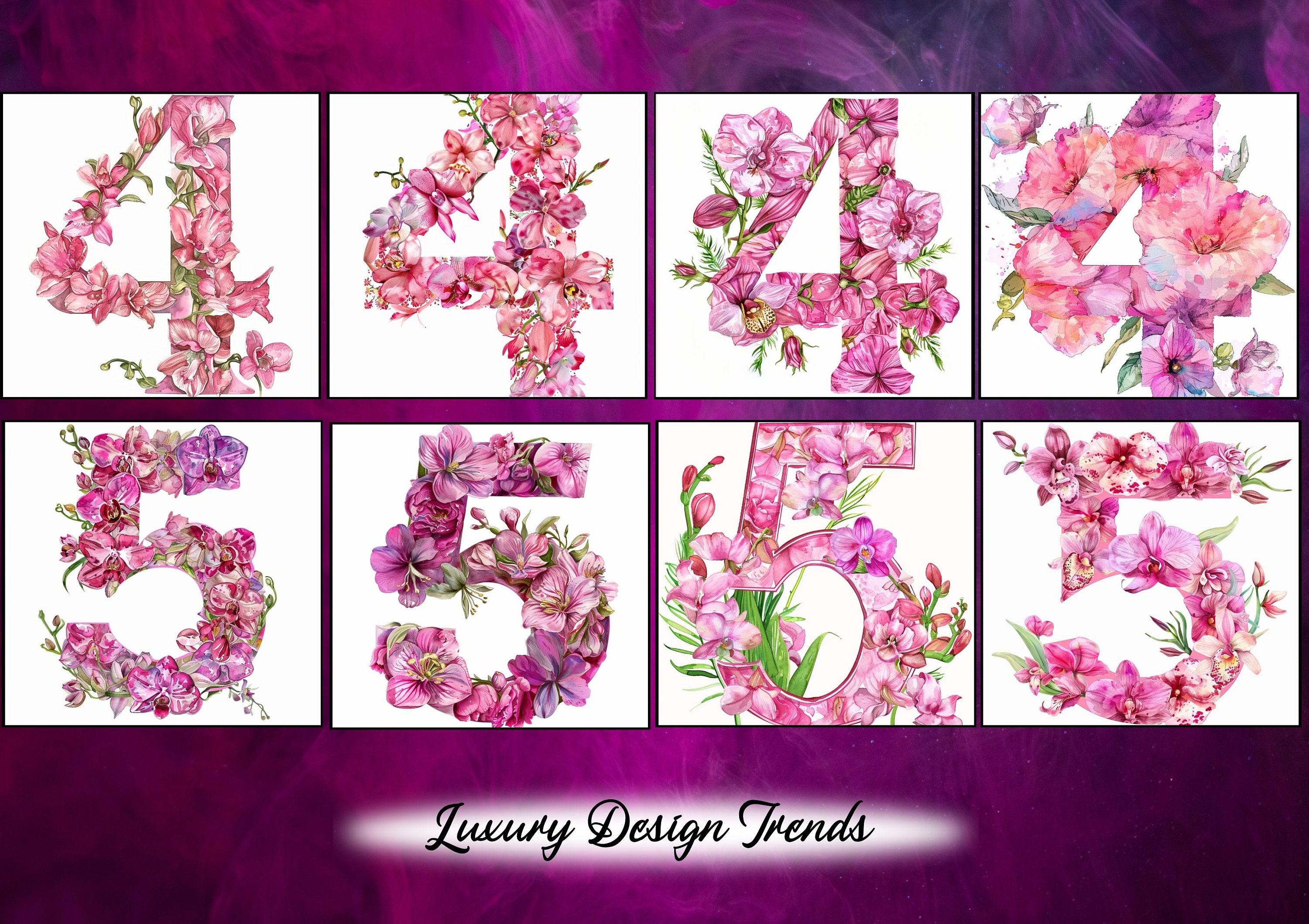 Pink Floral Numbers Clipart Set, Floral Prints, Printable Watercolor ...