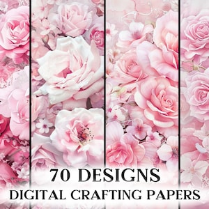 Pastel Pink Floral Digital Paper - Blush Rose Watercolor Scrapbook ...