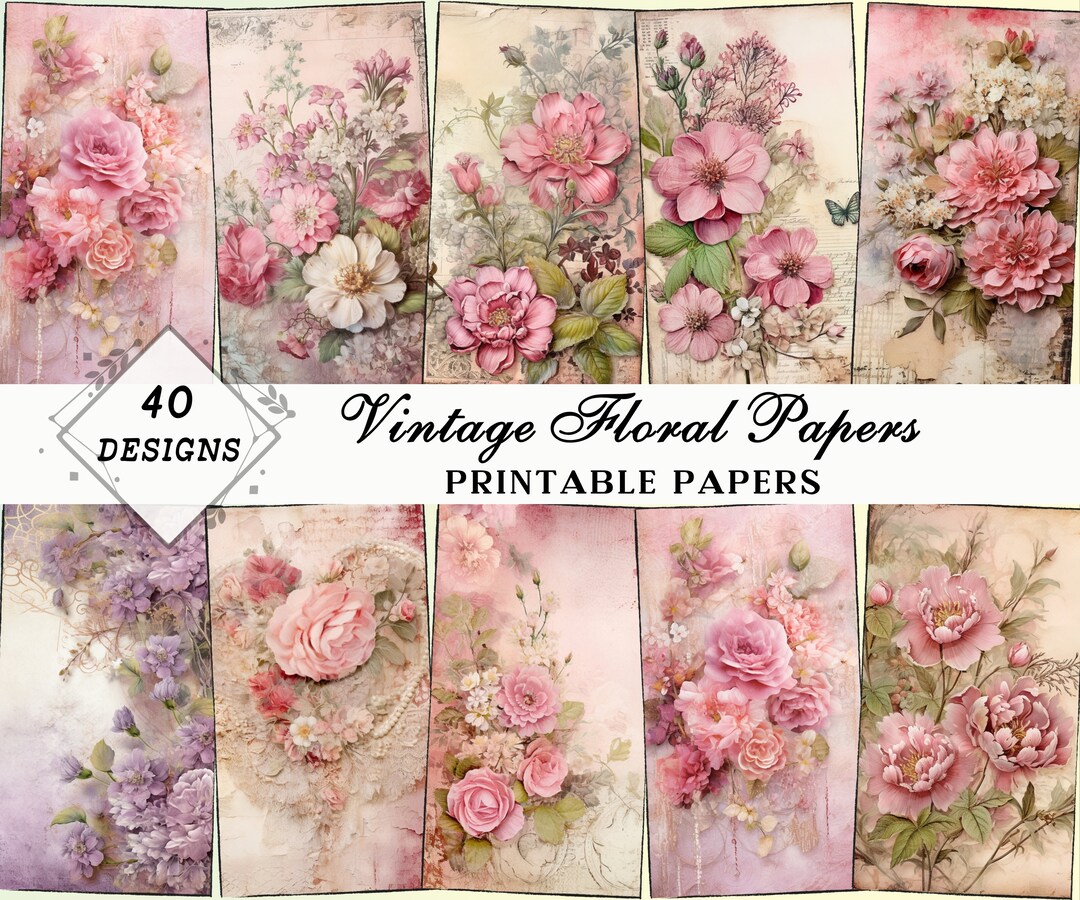 Vintage Floral Crafting Papers, Digital Printable Paper, Junk Journal ...