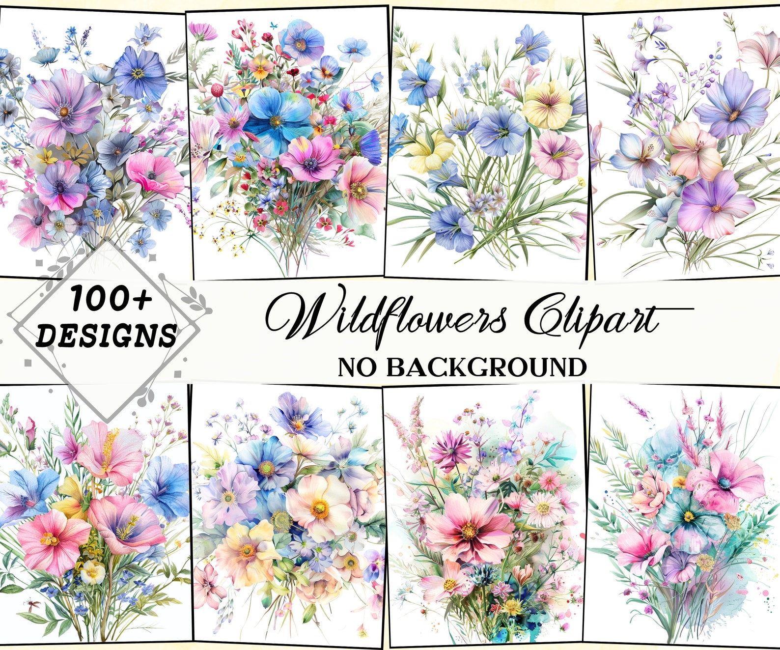 Watercolor Wildflower Clipart Bundle, Floral Clip Art Set, Spring ...