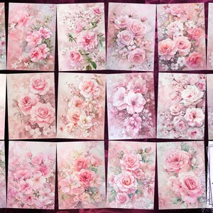 Pastel Pink Floral Digital Paper - Blush Rose Watercolor Scrapbook ...
