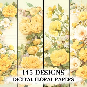 Blank Lined Journal Pages Bundle - Yellow Floral Writing Papers ...
