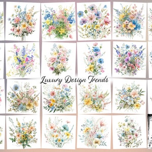 Watercolor Wildflower Clipart Bundle, Floral Clip Art Set, Spring ...