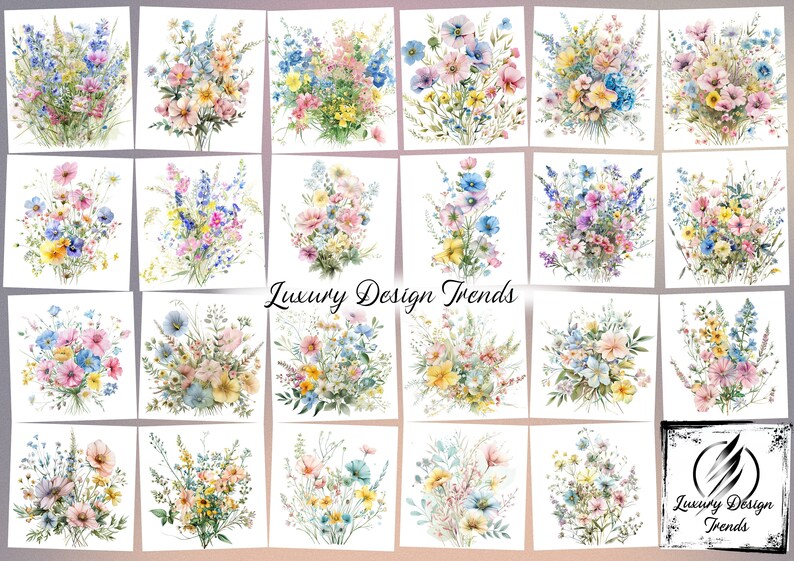 Watercolor Wildflower Clipart Bundle, Floral Clip Art Set, Spring ...