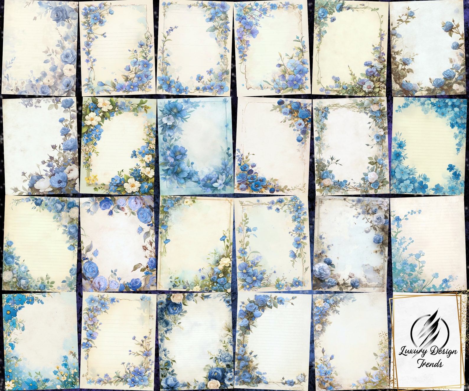 Blank Lined Blue Journal Pages Bundle - Junk Journal Kit - Basic ...