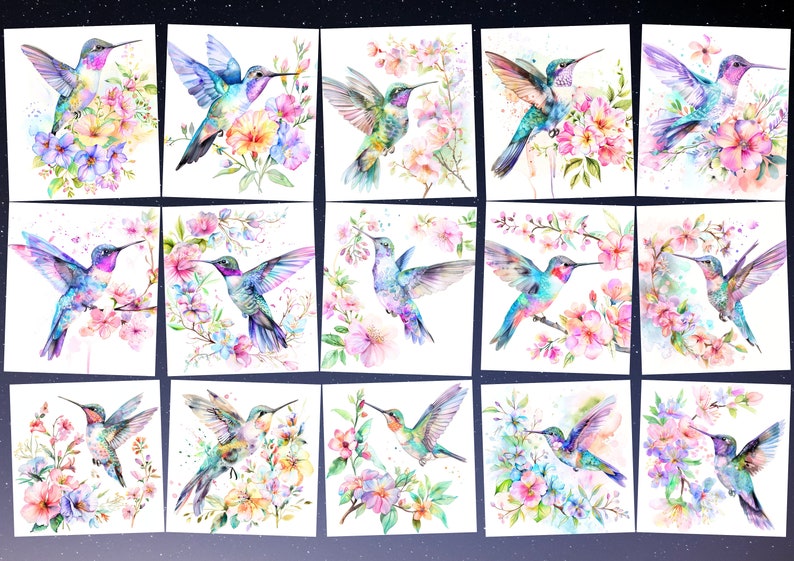 Spring Flowers and Hummingbirds Watercolor Papers, Digital Prints, Junk ...