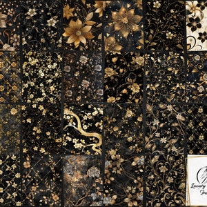 Black & Gold Digital Paper Bundle | Classic, Abstract Floral, Damask ...