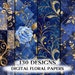 Printable Royal Blue & Gold Paper Bundle, Abstract, Asymmetric, Damask ...