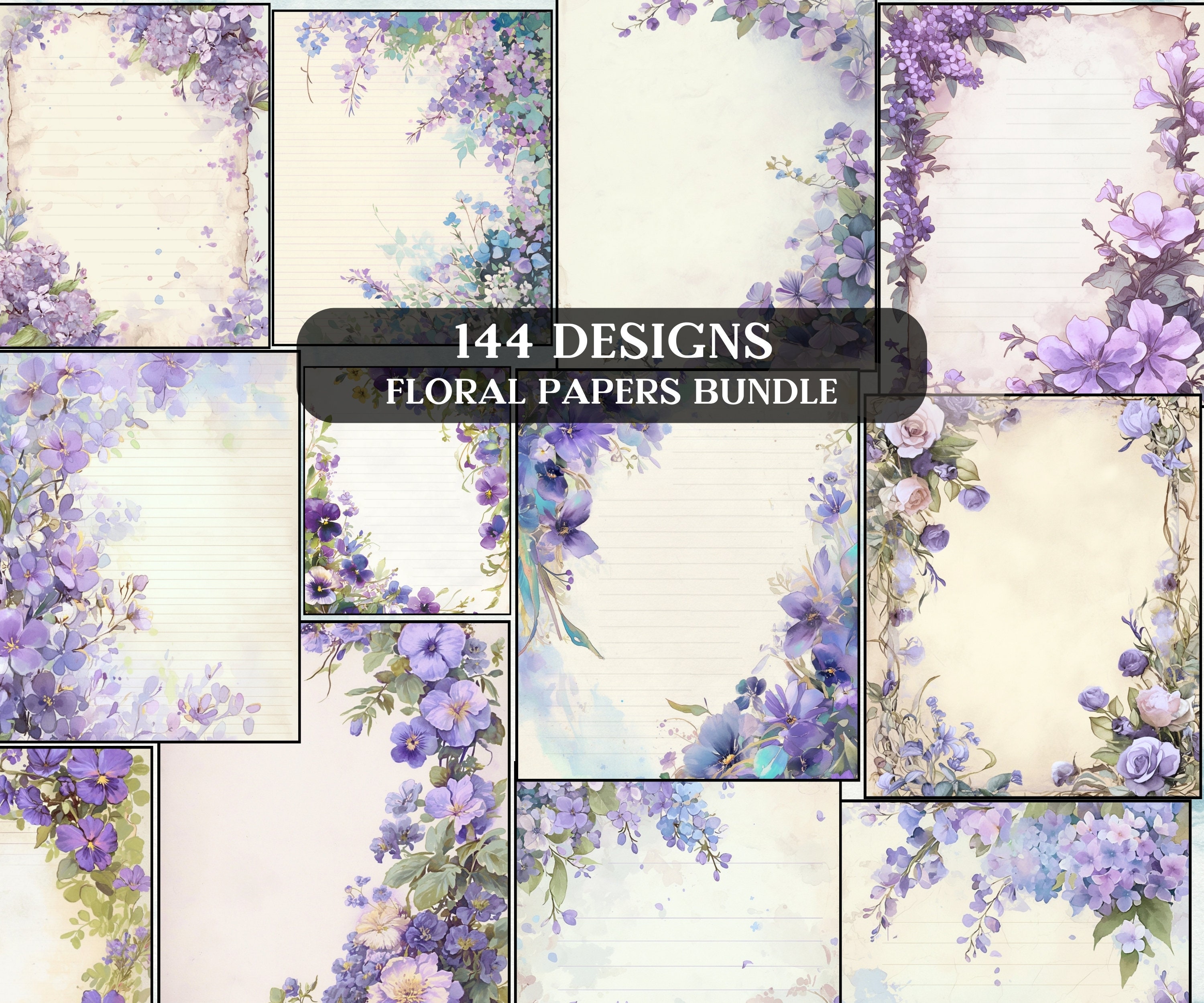 Blank Lined Journal Pages Big Bundle - Romantic Basic Junk Journal Kit ...