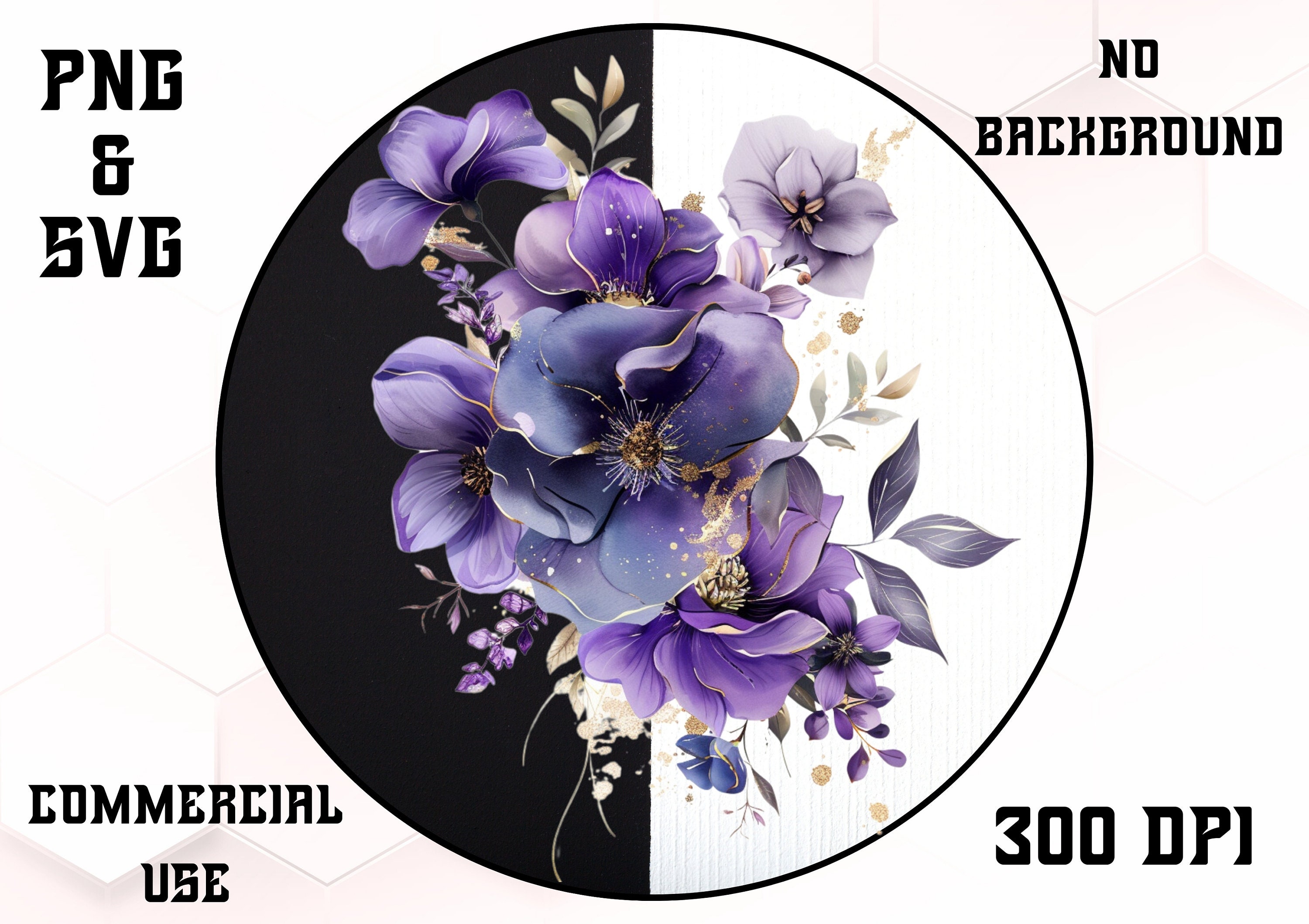 Violet & Gold Floral Clipart Floral Watercolor Clipart Purple Wedding ...