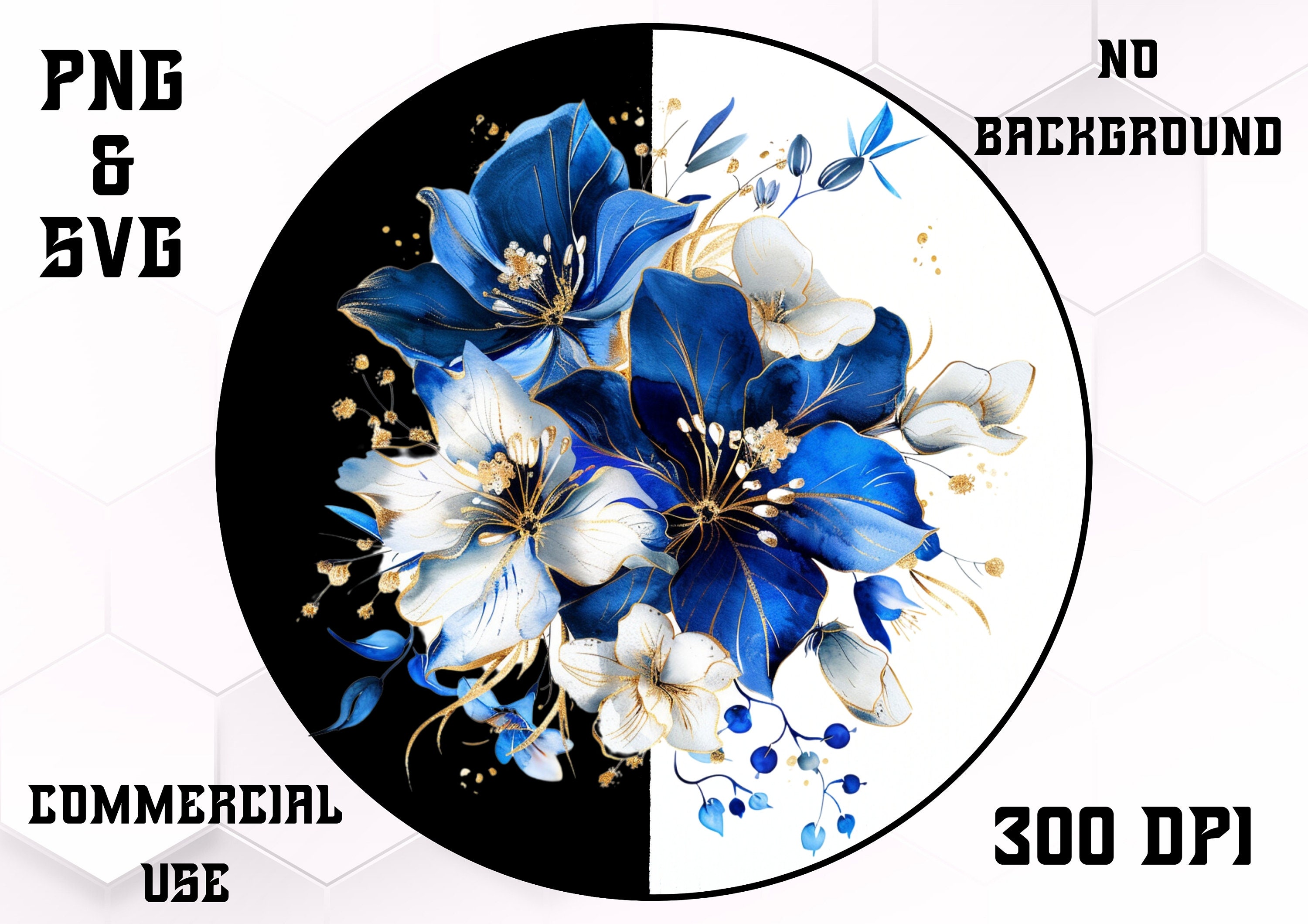 Royal Blue and Gold Floral Clipart Shabby Wedding Rustic Navy Blue ...