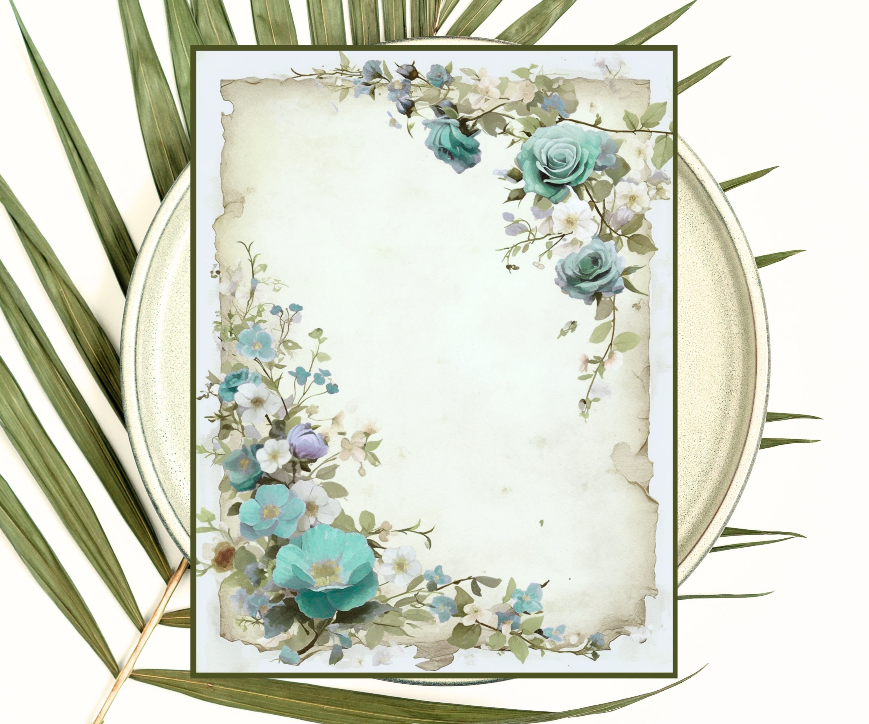 Blank Lined Journal Pages Bundle - Printable Shabby Green Roses ...