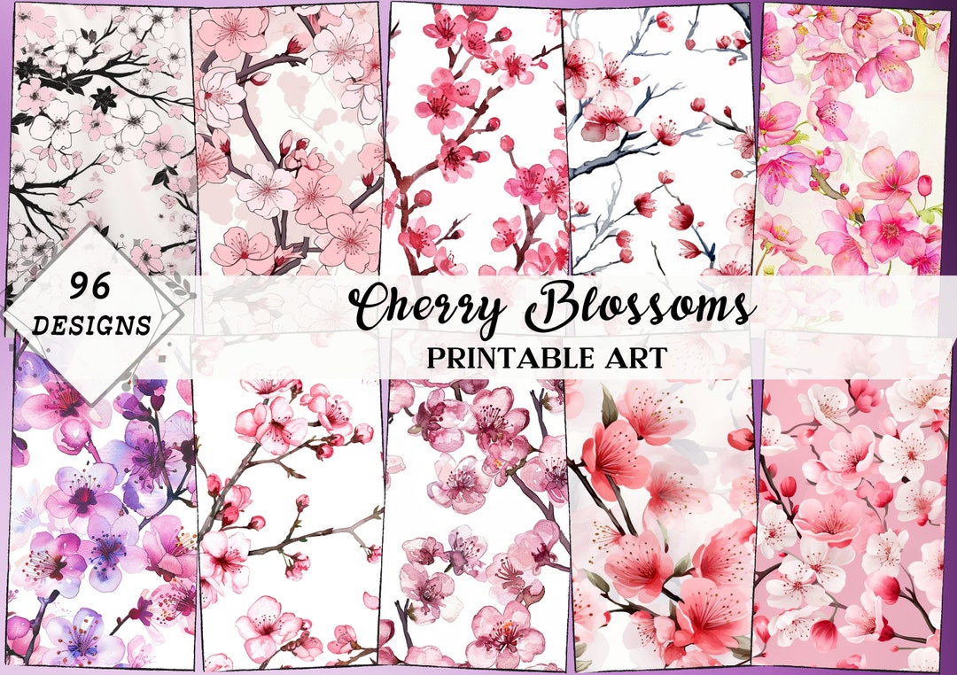 Cherry Blossom Scrapbook Paper Download • Pink Purple Elegant Flowers ...