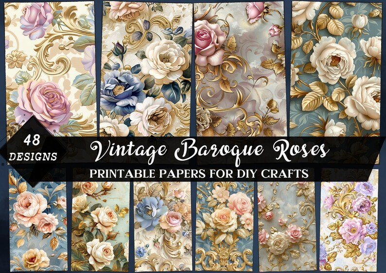 Vintage Baroque Roses Journaling Papers - Digital Prints for Junk ...