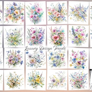 Watercolor Wildflower Clipart Bundle, Floral Clip Art Set, Spring ...