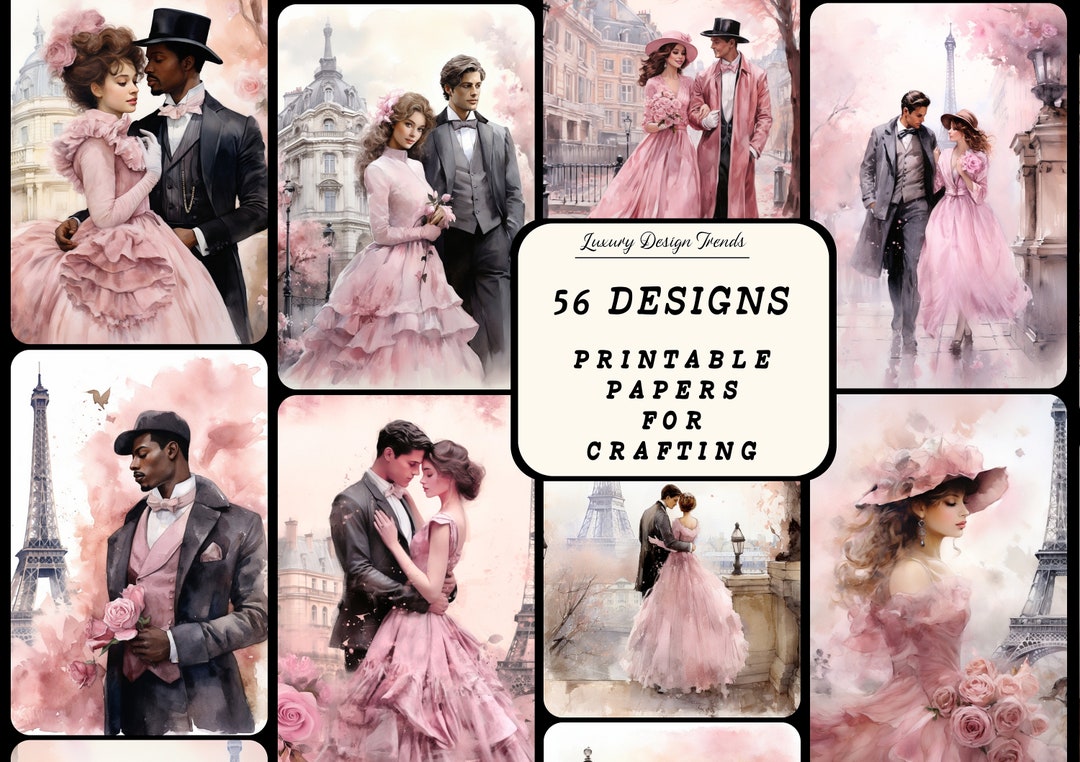 Paris Junk Journal Kit, Vintage Pink Watercolor Crafts, Paris Digital ...