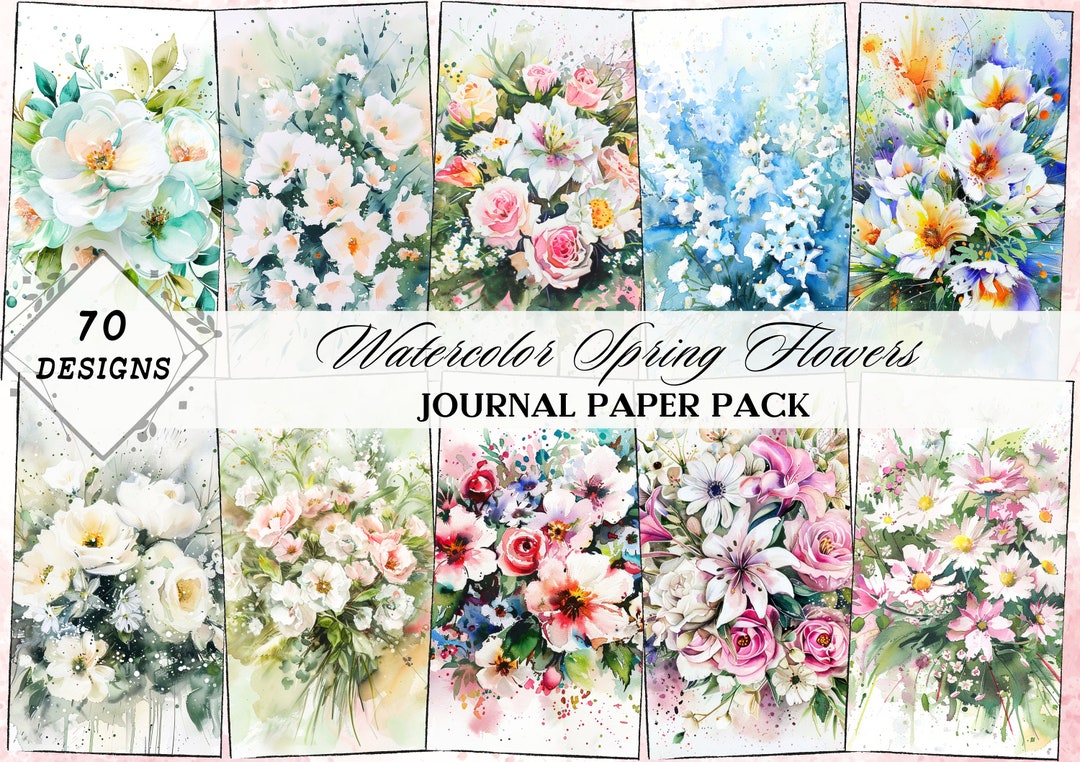 Watercolor Spring Flowers Printable Digital Paper Scrapbook Papers ...