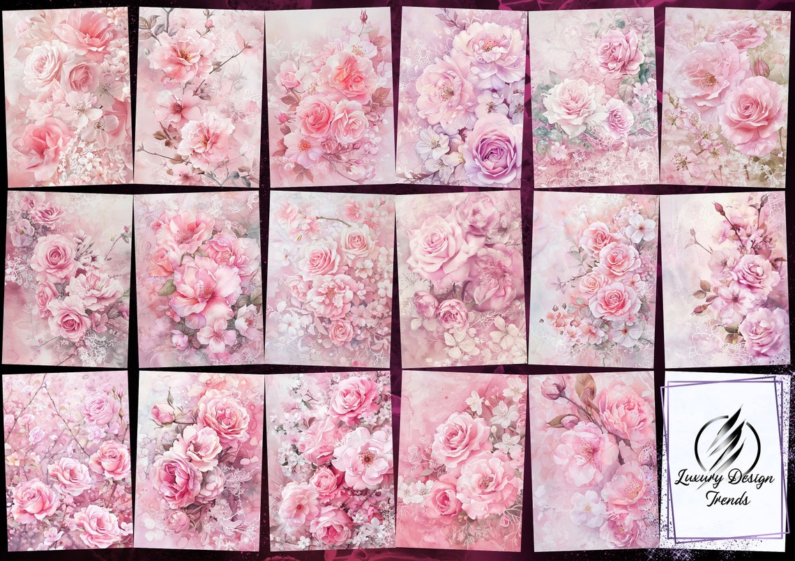 Pastel Pink Floral Digital Paper - Blush Rose Watercolor Scrapbook ...