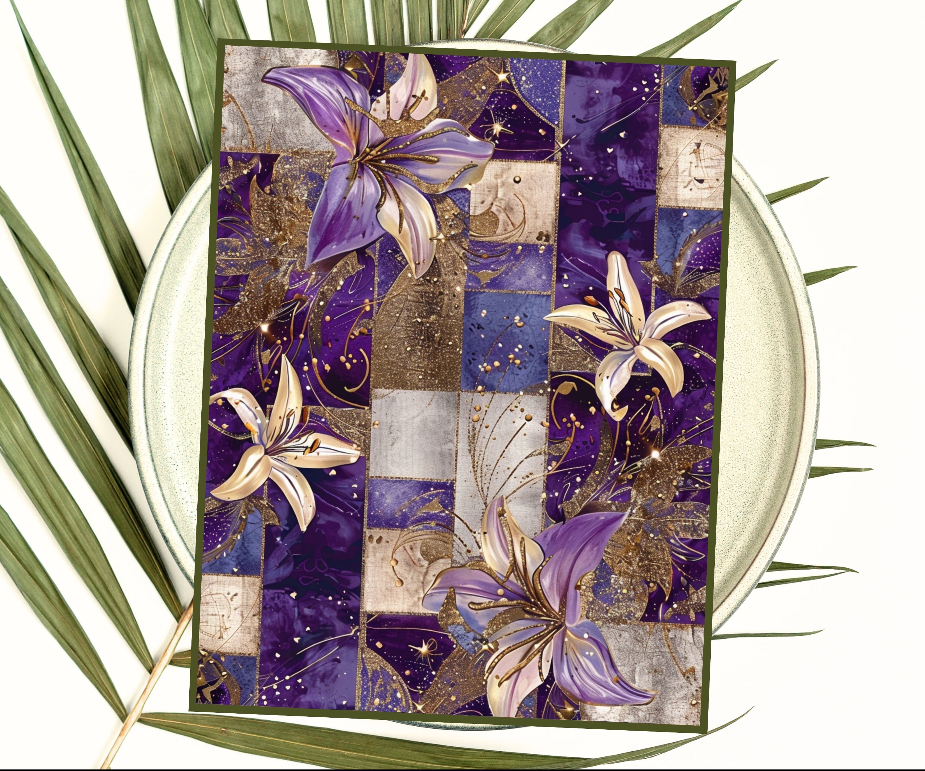 Purple & Gold Digital Paper Bundle | Classic and Abstract Floral Damask ...