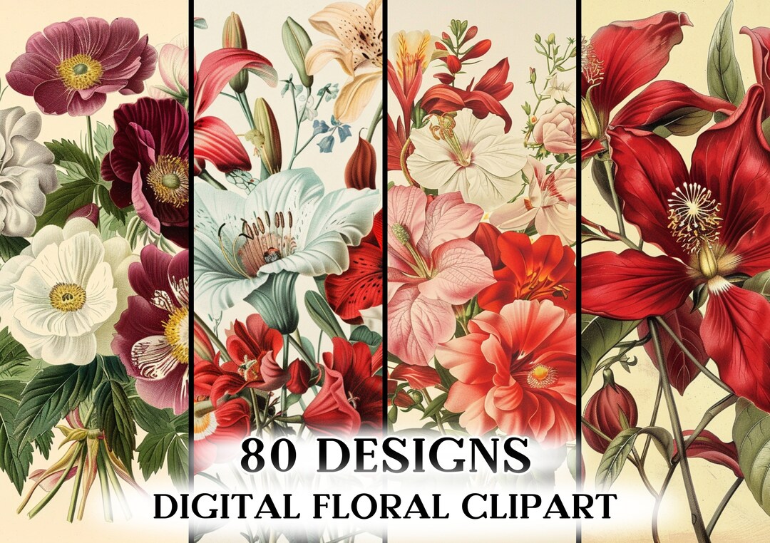 Vintage Flowers Ephemera, Printable Botanical, Digital Junk Journal Kit ...