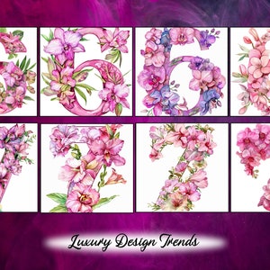 Pink Floral Numbers Clipart Set, Floral Prints, Printable Watercolor ...