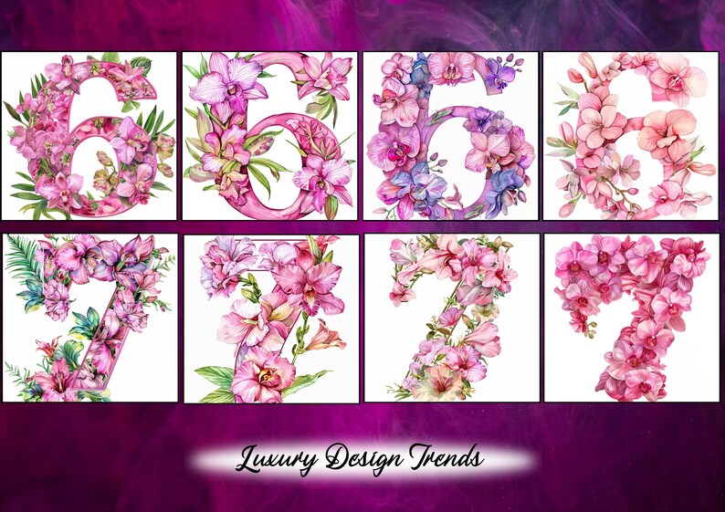 Pink Floral Numbers Clipart Set, Floral Prints, Printable Watercolor ...