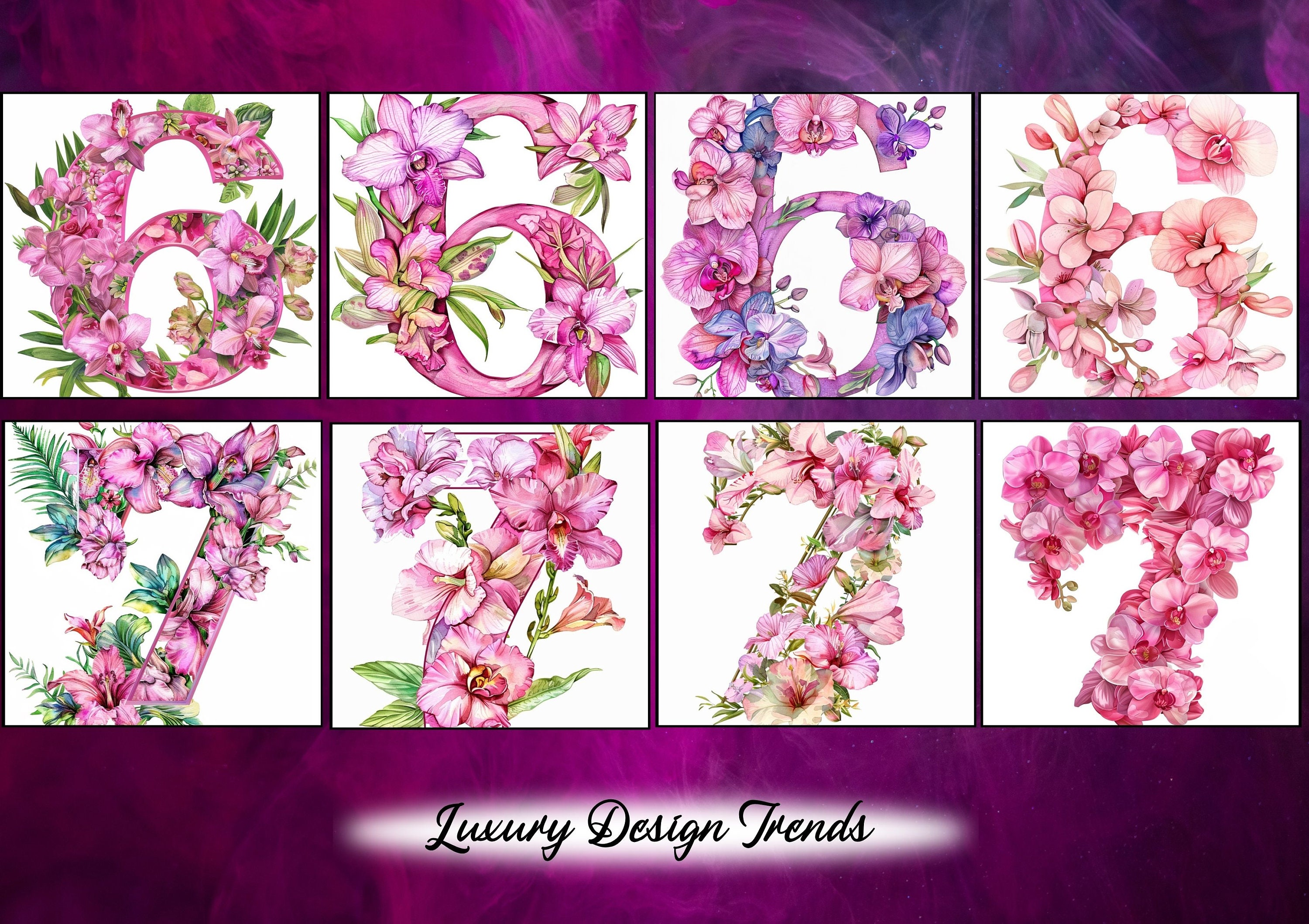 Pink Floral Numbers Clipart Set, Floral Prints, Printable Watercolor ...