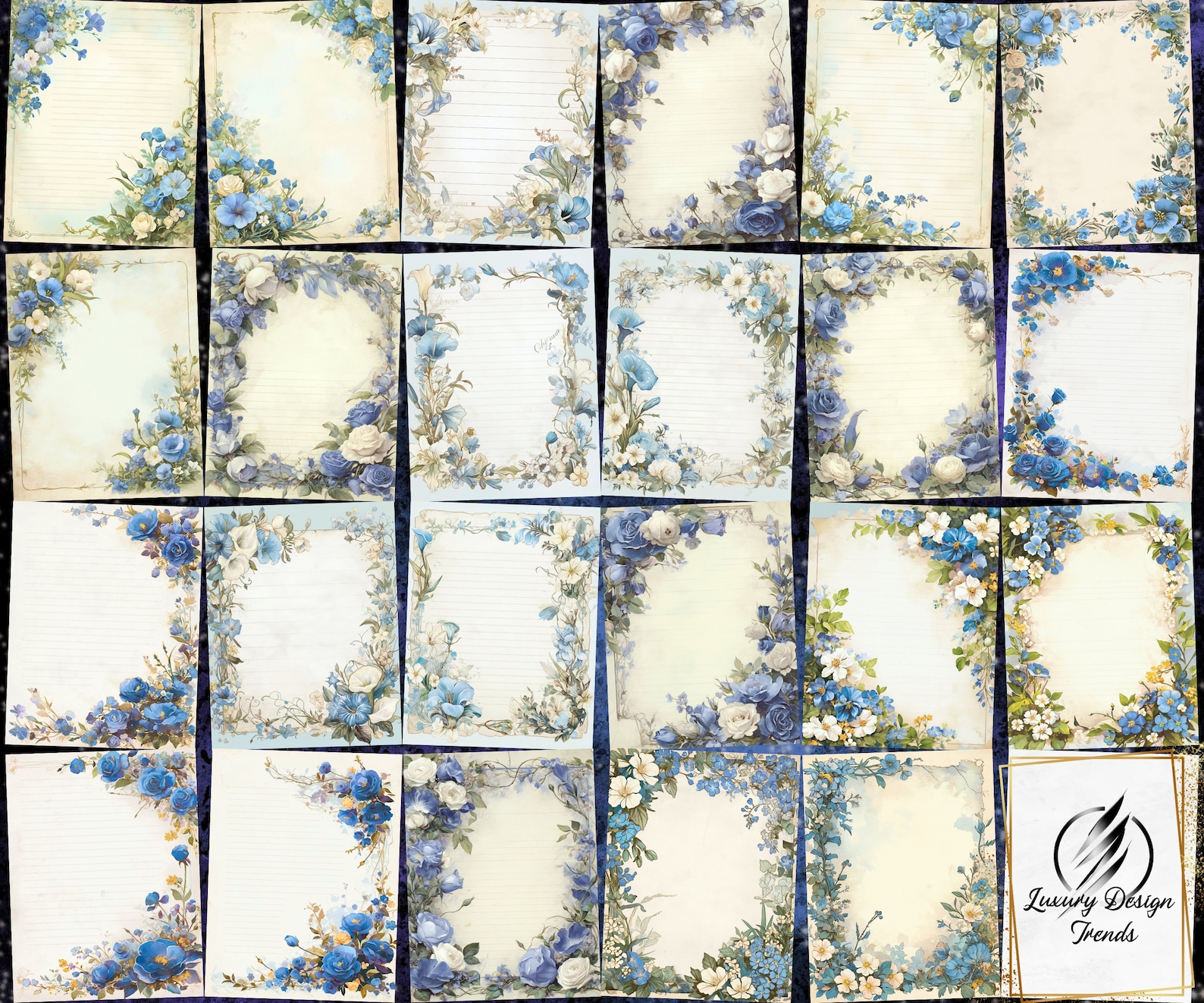 Blank Lined Blue Journal Pages Bundle - Junk Journal Kit - Basic ...