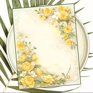 Blank Lined Journal Pages Bundle - Yellow Floral Writing Papers ...