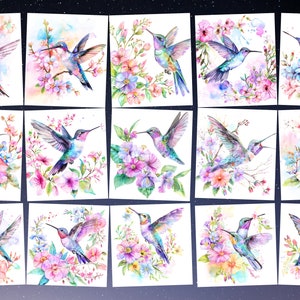 Spring Flowers and Hummingbirds Watercolor Papers, Digital Prints, Junk ...