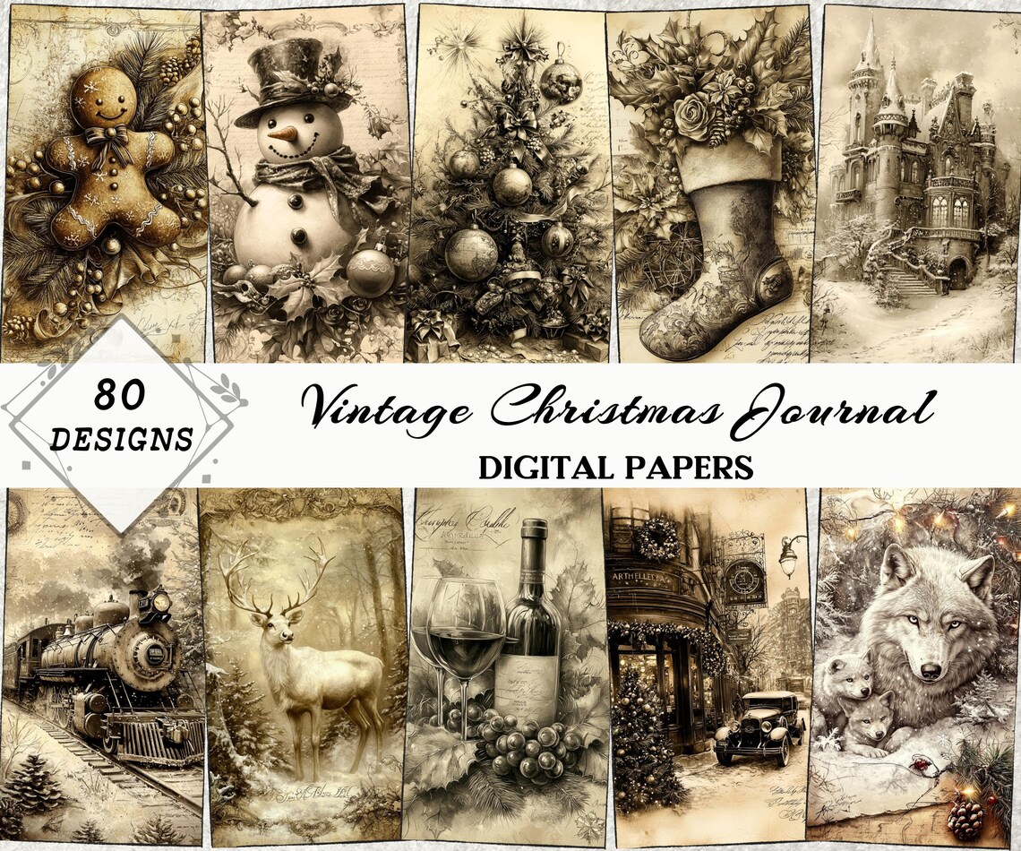 Vintage Christmas Journal Digital Papers | Elegant Printable Junk ...