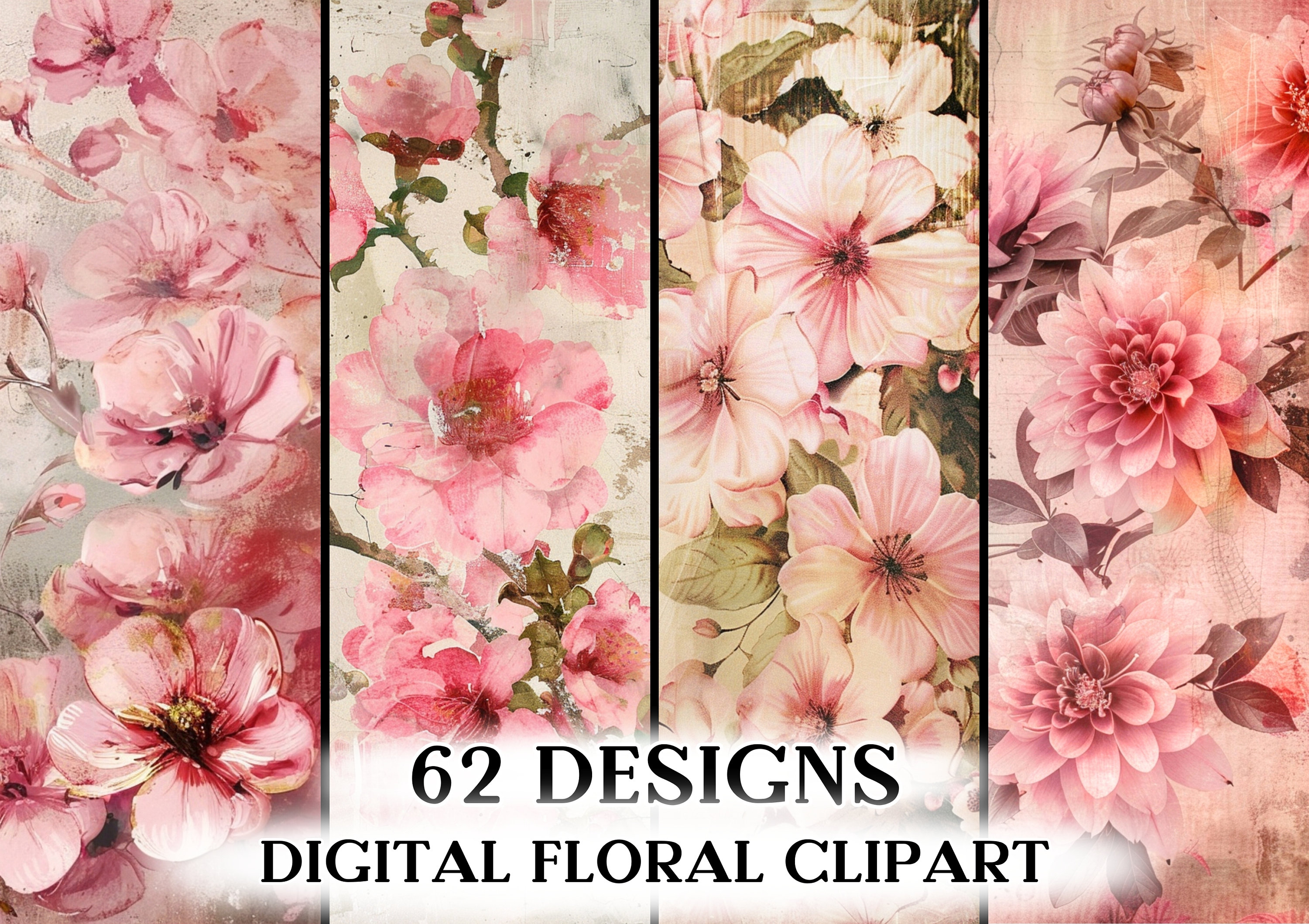 Junk Journal Printable Pink Flowers Papers, Vintage Journal Pages, Junk ...