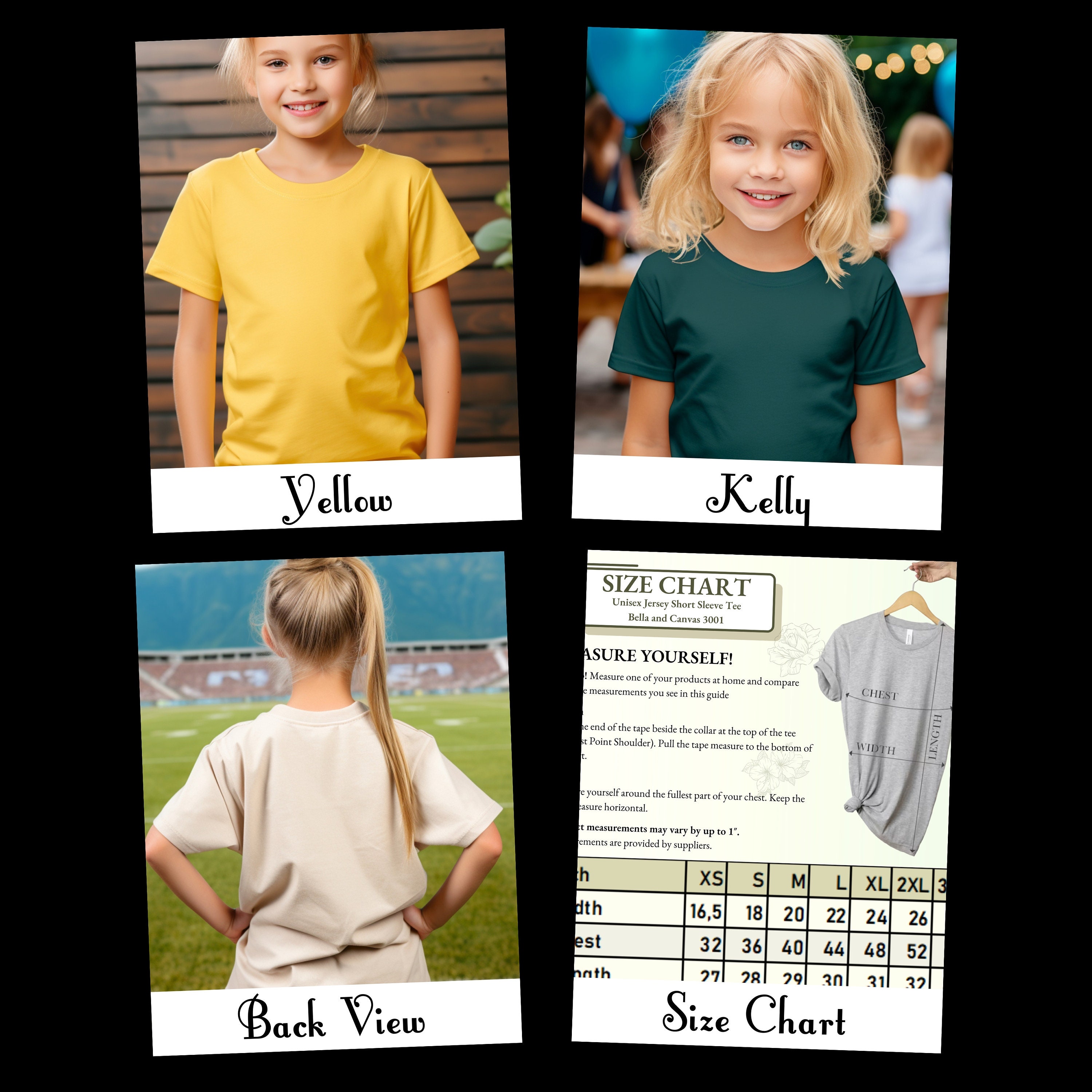 Girls Bella Canvas 3001 Shirt Mockup Bundle Size Chart - Etsy
